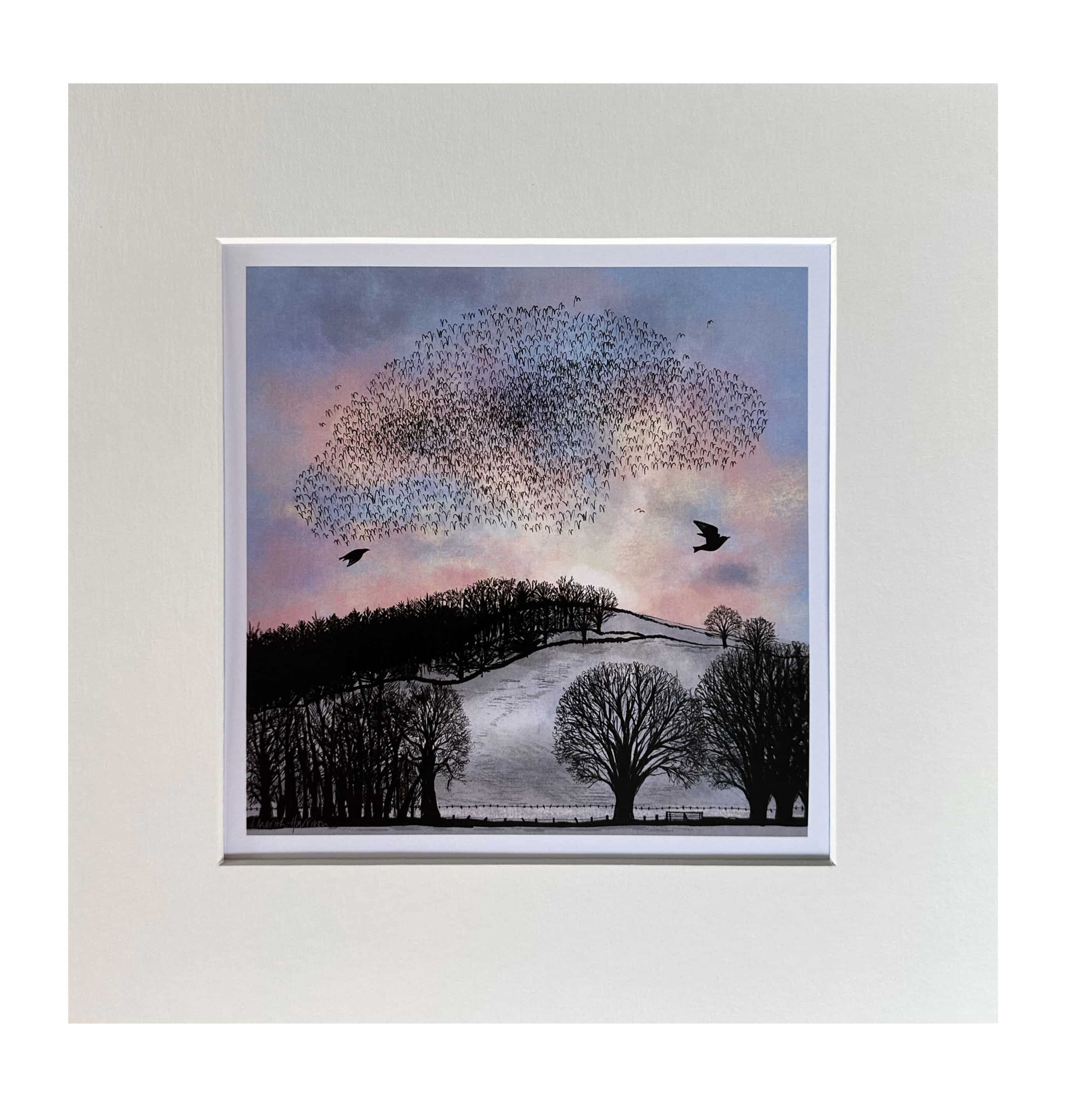Starling Murmuration at Sunrise Print | Artwork by Cherith Harrison