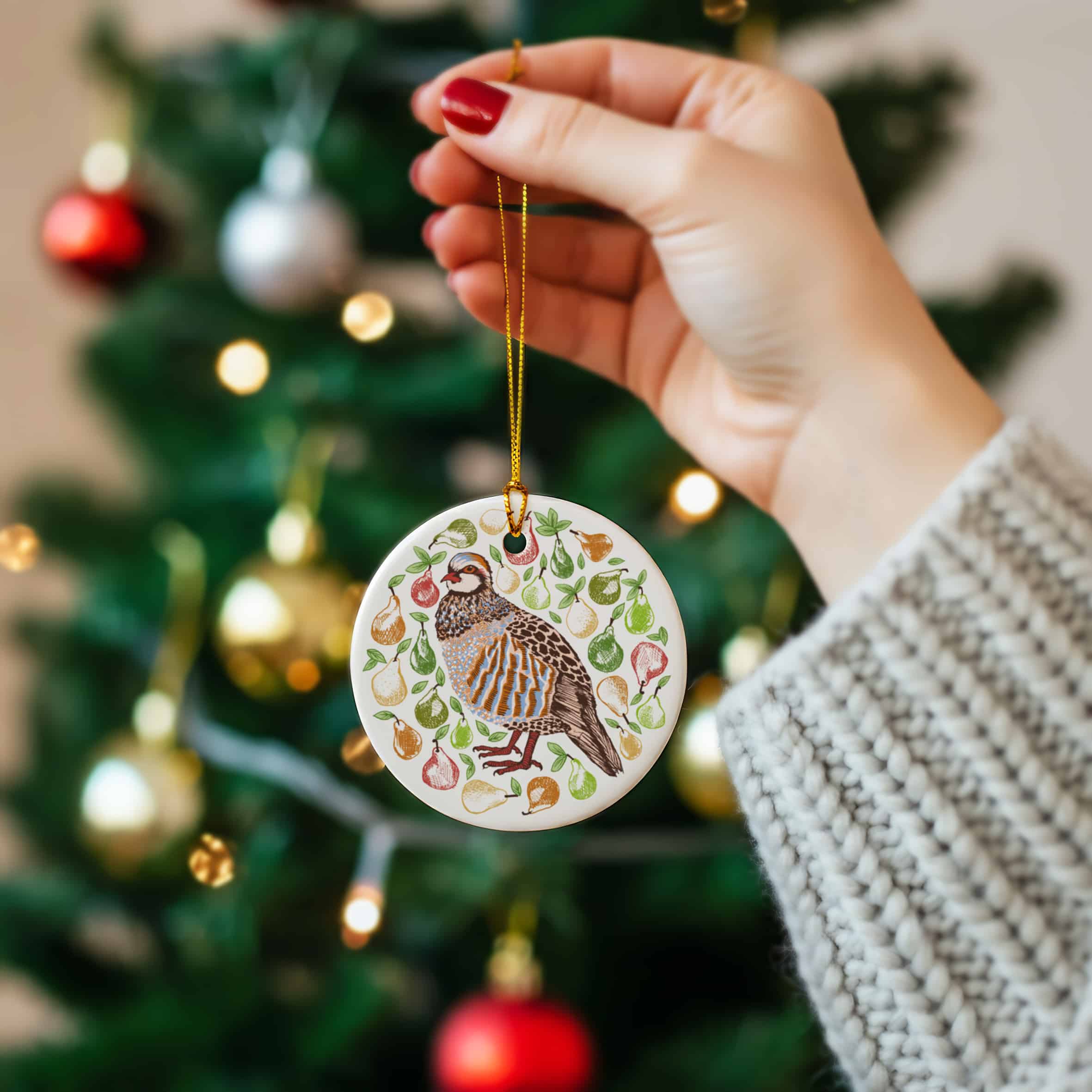 Ceramic Partridge in a Pear Tree Christmas Decoration